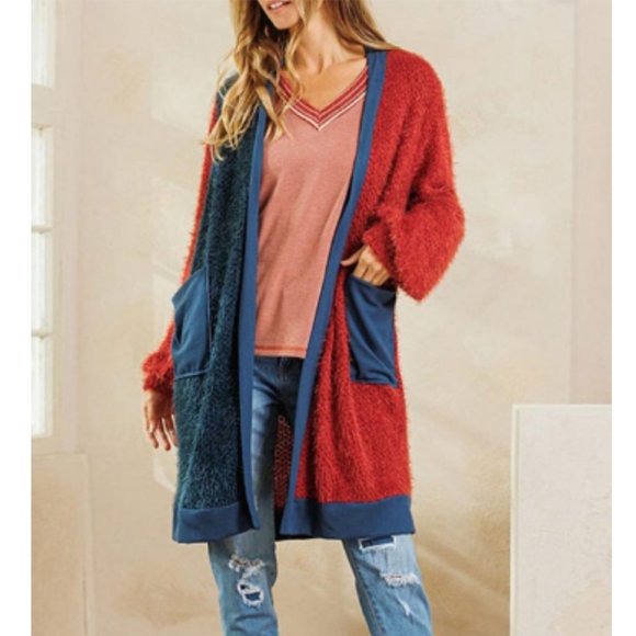 Euphoria | Sweaters | 2277 Fuzzy Color Block Cardigan Sweater | Poshmark
